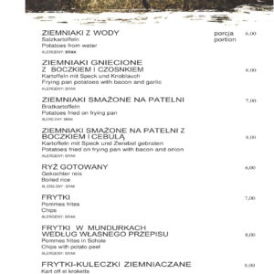 Menu restauracji Bacówka u Józka