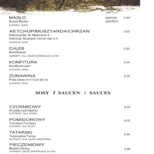Menu restauracji Bacówka u Józka