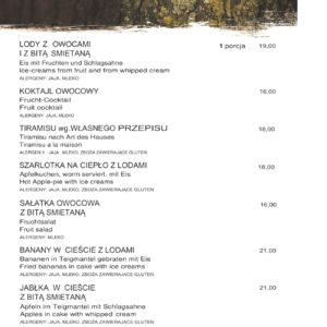 Menu restauracji Bacówka u Józka
