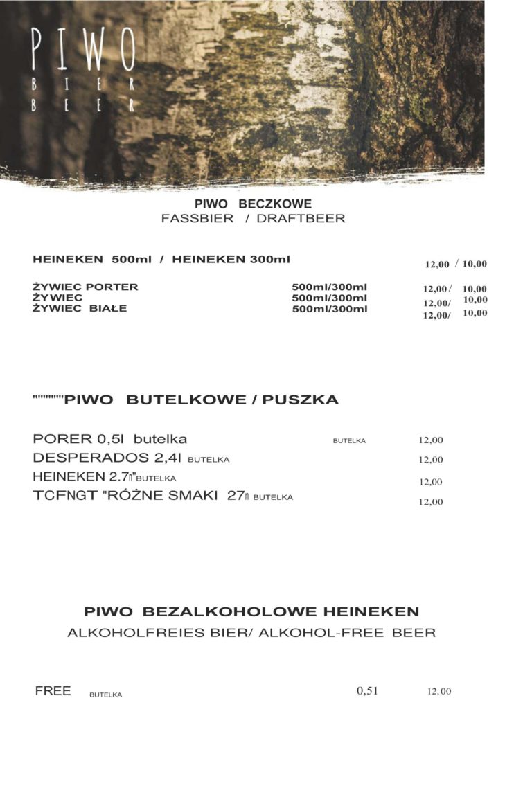 Menu restauracji Bacówka u Józka